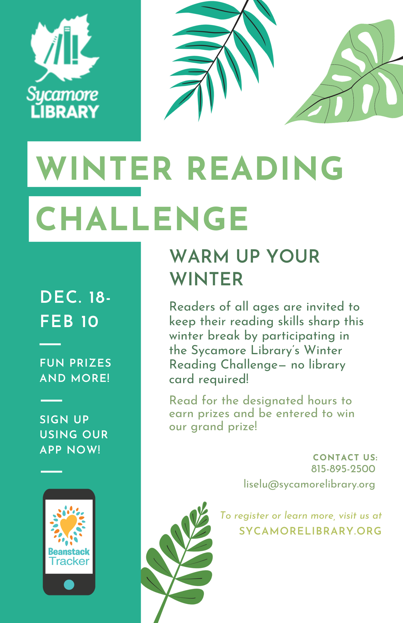 Sycamore Library's Warm Up Your Winter Reading Challenge